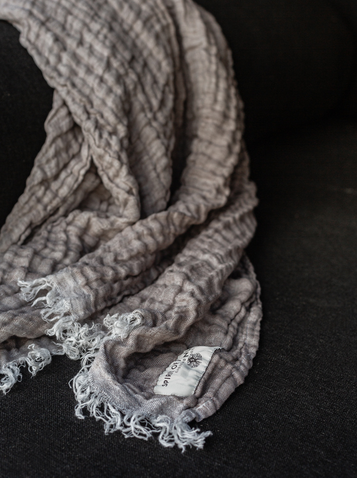 LINEN THROW - Desert Beige/Off White